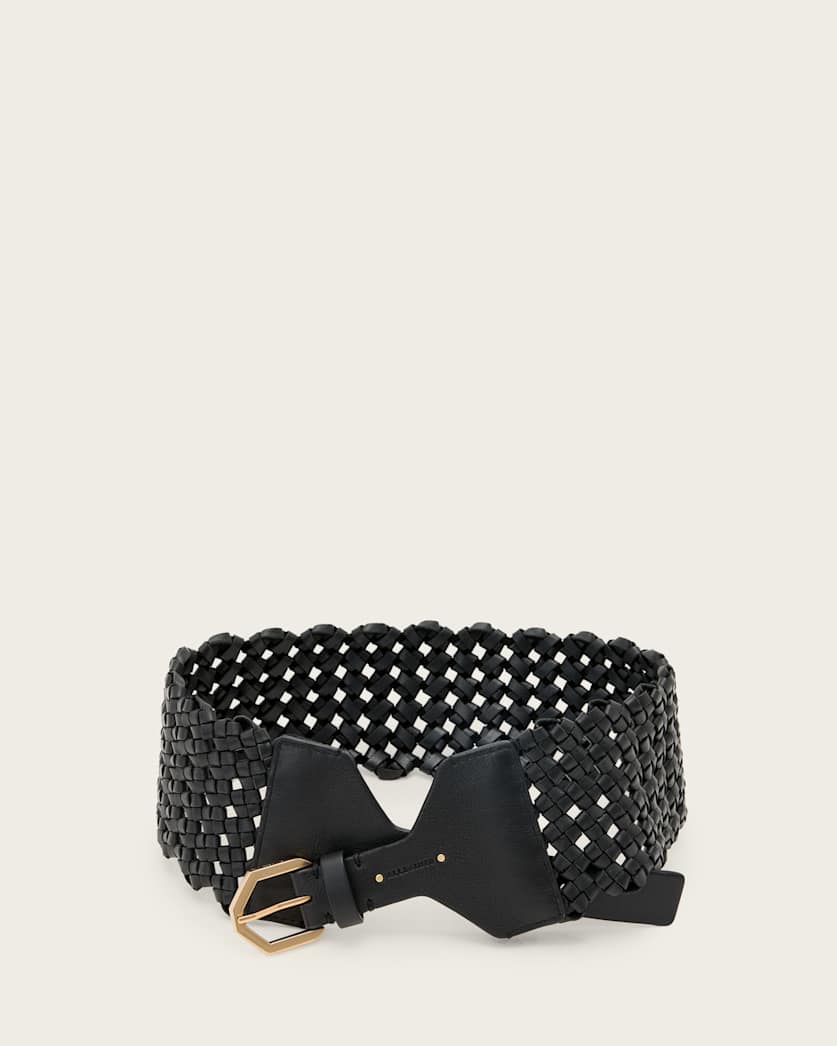 Mathilde Woven Leather Waist Belt BLACK/WARM BRASS | ALLSAINTS